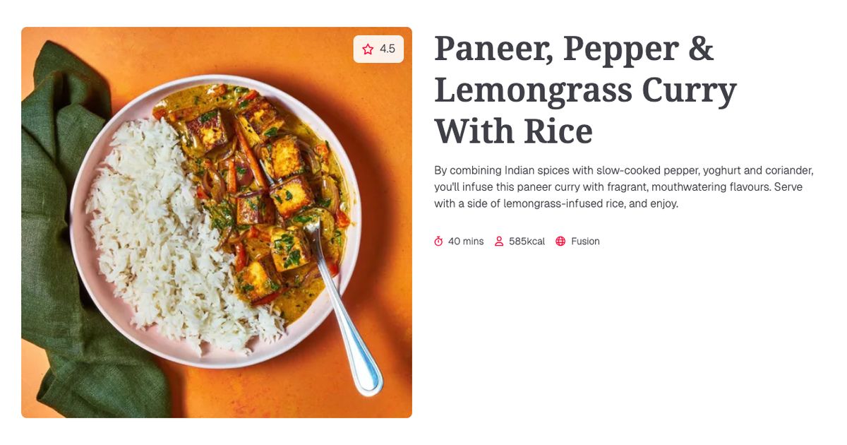 Paneer, Pepper & Lemongrass Curry With Rice (40 mins) | Gousto Recipe ...