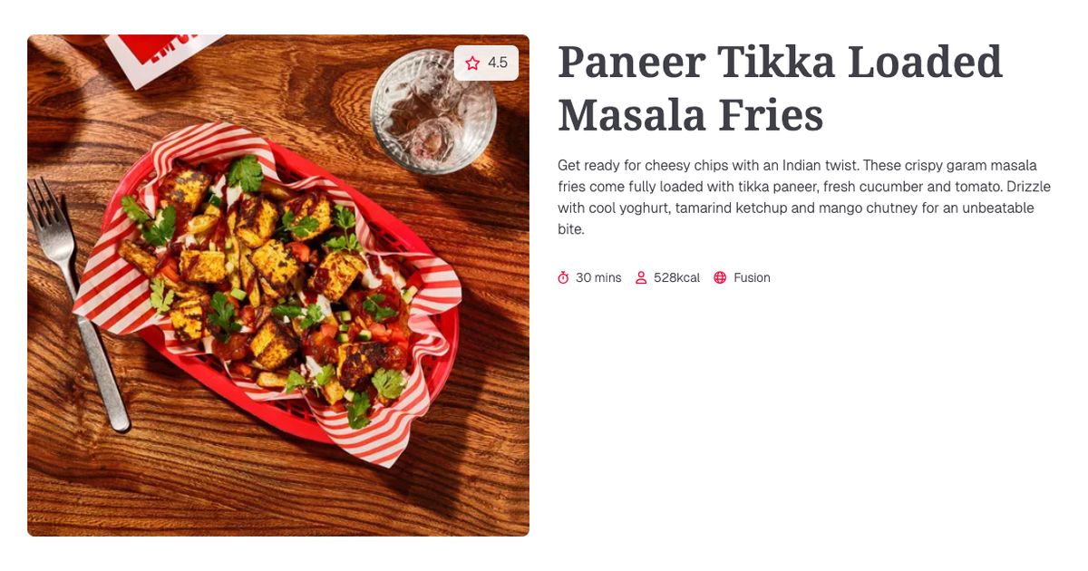 Paneer Tikka Loaded Masala Fries (30 mins) | Gousto Recipe Search