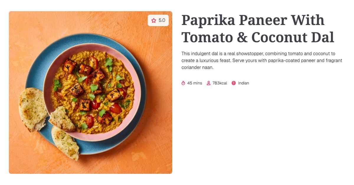 Paprika Paneer With Tomato & Coconut Dal (45 mins) | Gousto Recipe Search