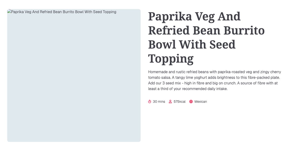 Paprika Veg And Refried Bean Burrito Bowl With Seed Topping (30 mins ...