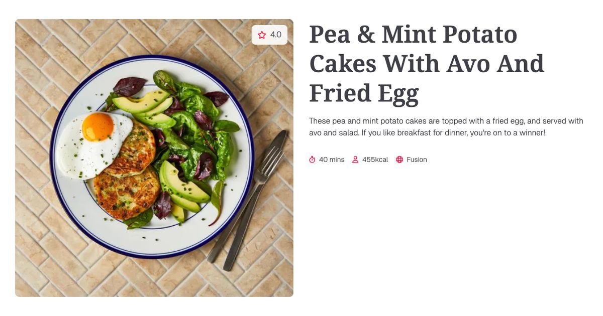 Pea & Mint Potato Cakes With Avo And Fried Egg (40 mins) | Gousto ...