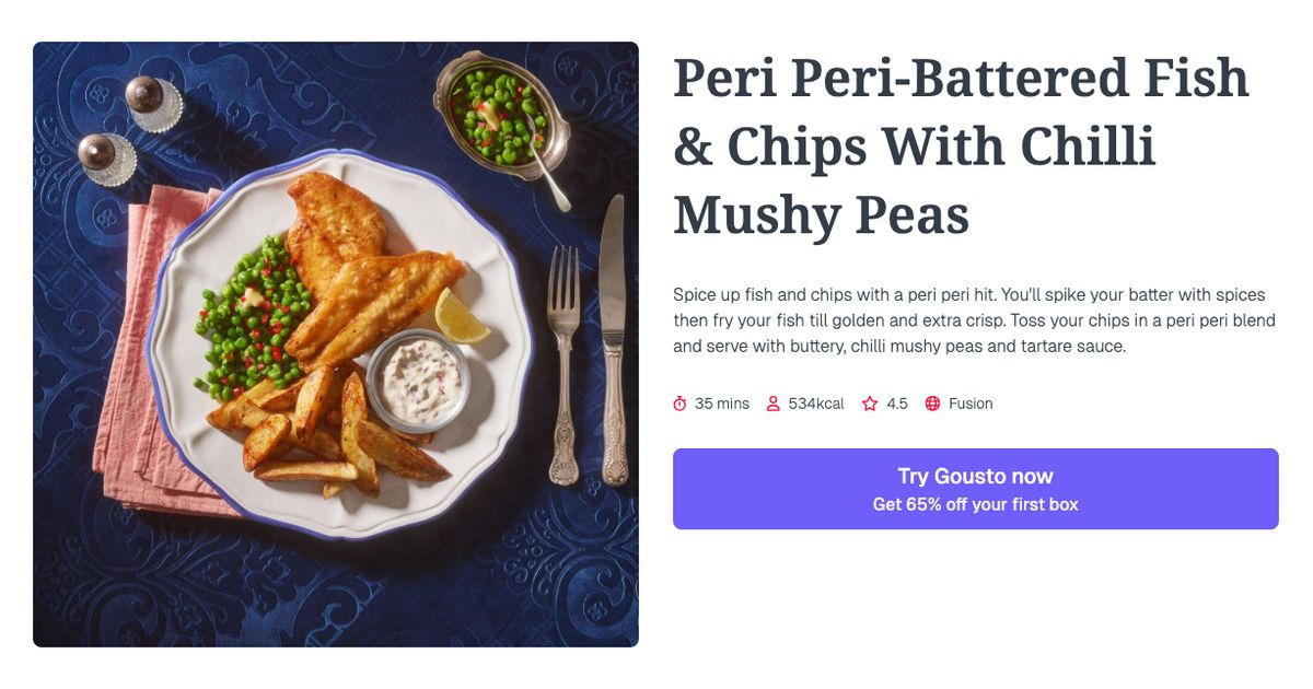 Peri Peri-Battered Fish & Chips With Chilli Mushy Peas (35 mins ...