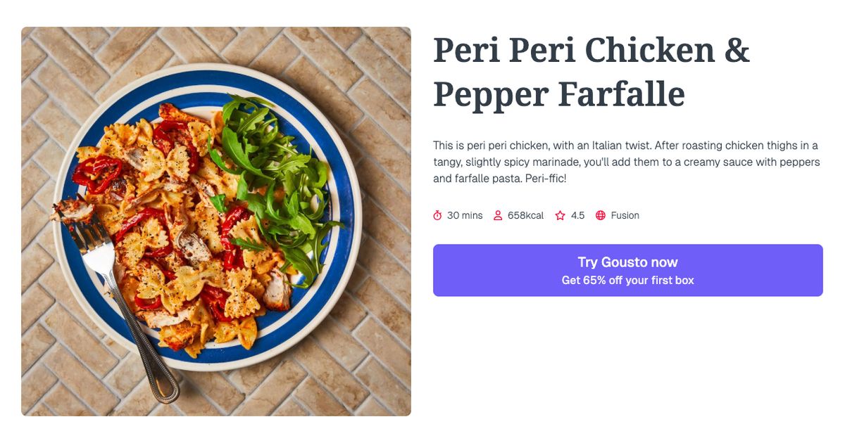 Peri Peri Chicken & Pepper Farfalle (30 mins) | Gousto Recipe Search