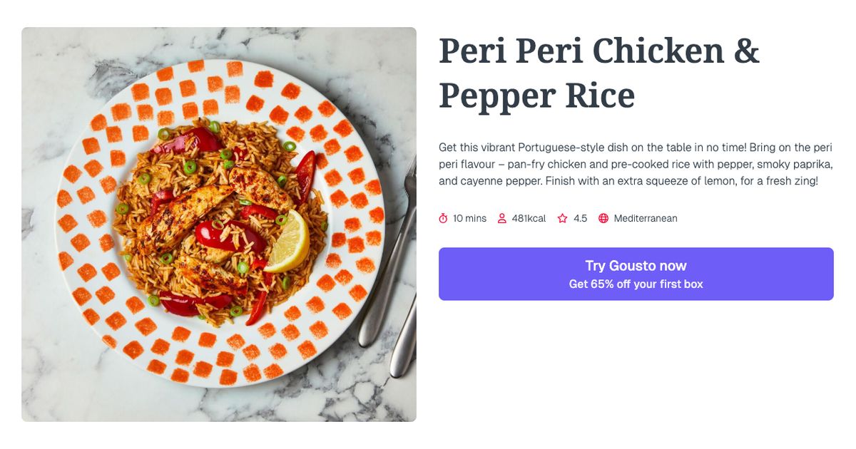 Peri Peri Chicken & Pepper Rice (10 mins) | Gousto Recipe Search