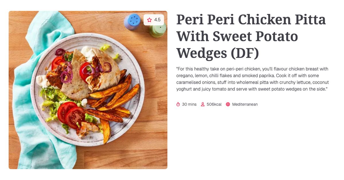 Peri Peri Chicken Pitta With Sweet Potato Wedges (DF) (30 mins ...