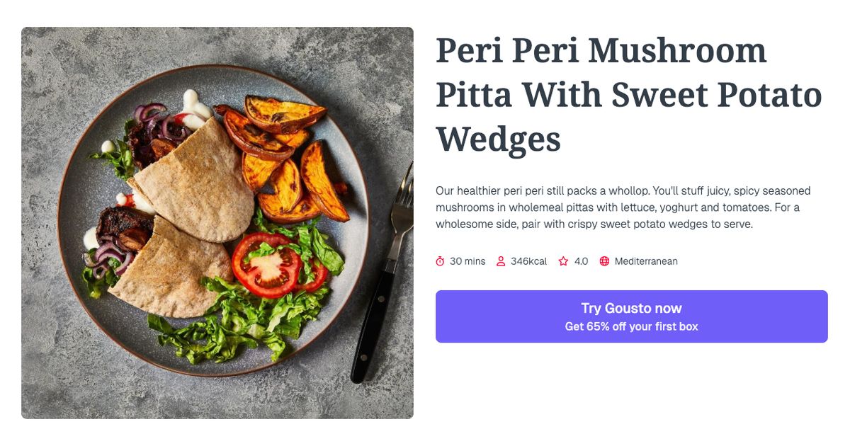 Peri Peri Mushroom Pitta With Sweet Potato Wedges (30 mins) | Gousto ...
