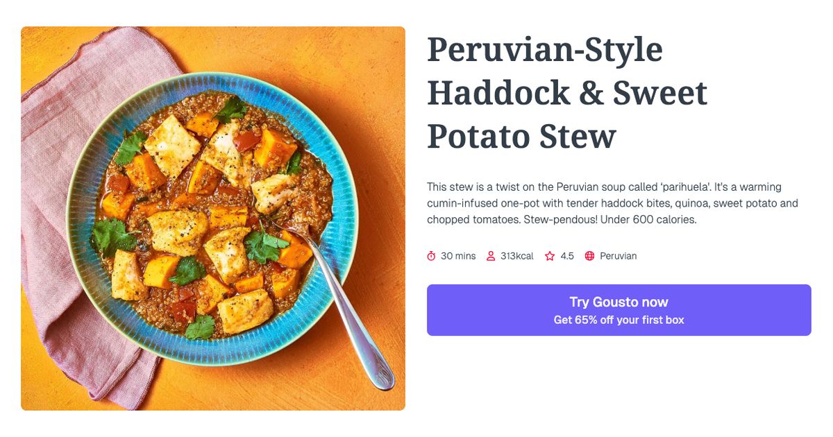 Peruvian-Style Haddock & Sweet Potato Stew (30 mins) | Gousto Recipe Search