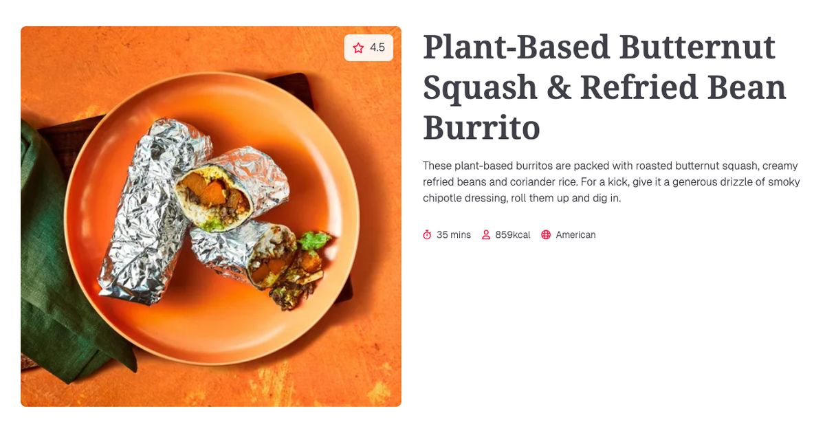 Plant-Based Butternut Squash & Refried Bean Burrito (35 mins) | Gousto ...