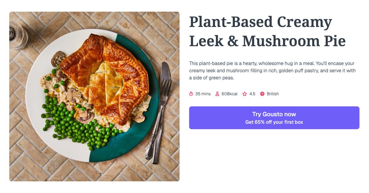 Plant-Based Creamy Leek & Mushroom Pie (35 mins) | Gousto Recipe Search