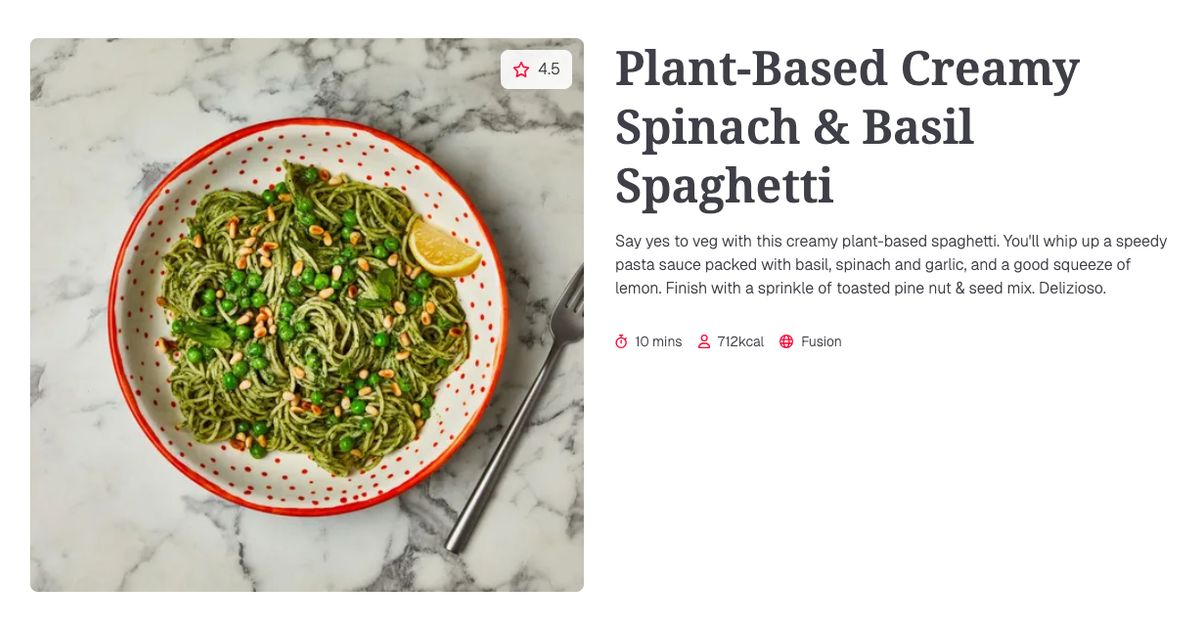 Plant-Based Creamy Spinach & Basil Spaghetti (10 mins) | Gousto Recipe ...