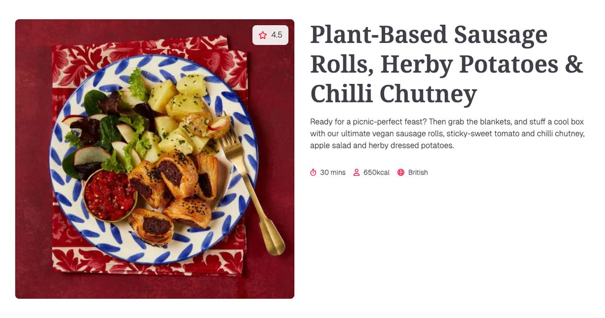 Plant-Based Sausage Rolls, Herby Potatoes & Chilli Chutney (30 mins ...