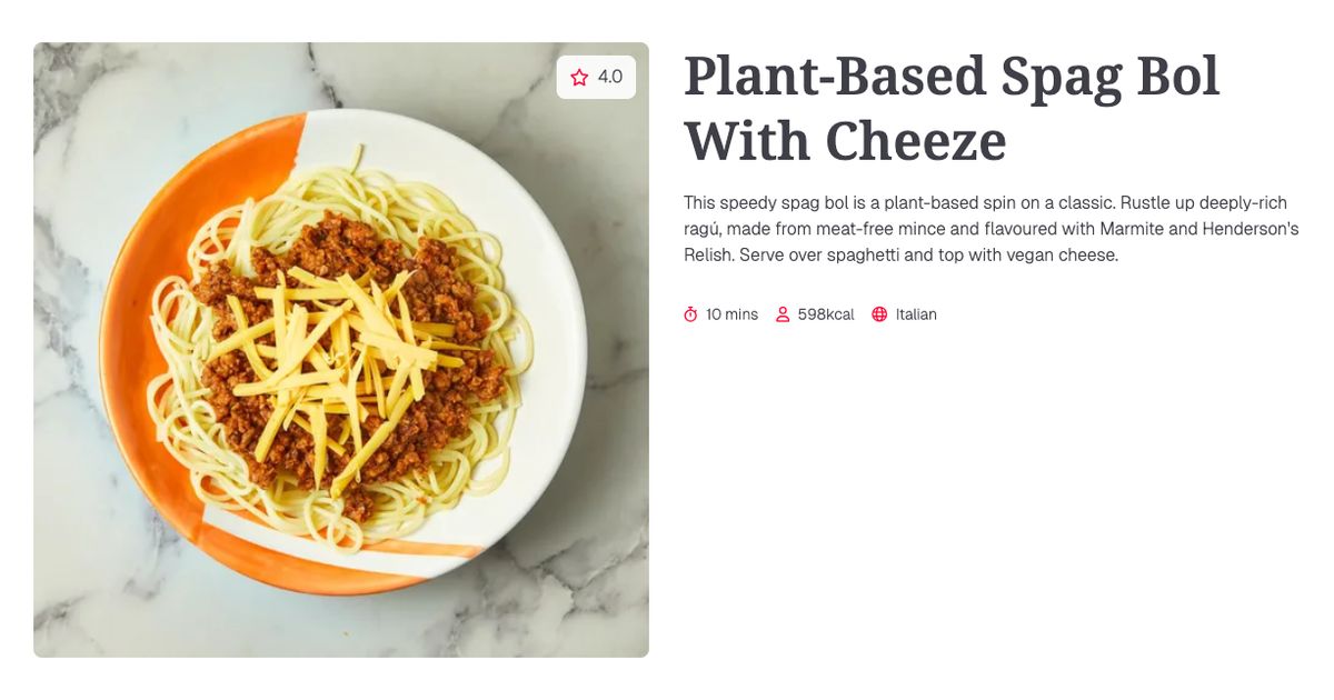 Plant-Based Spag Bol With Cheeze (10 mins) | Gousto Recipe Search