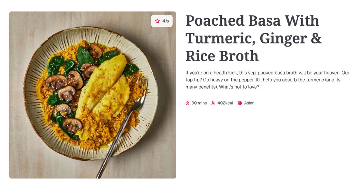 Poached Basa With Turmeric, Ginger & Rice Broth (30 mins) | Gousto ...