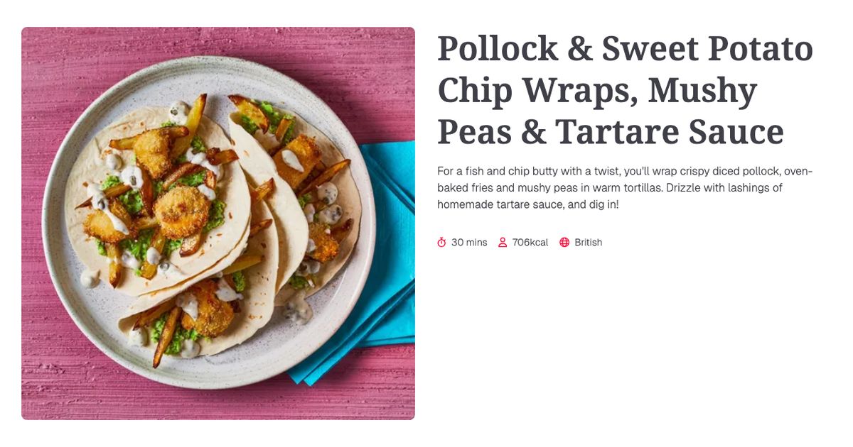 Pollock & Sweet Potato Chip Wraps, Mushy Peas & Tartare Sauce (30 mins ...
