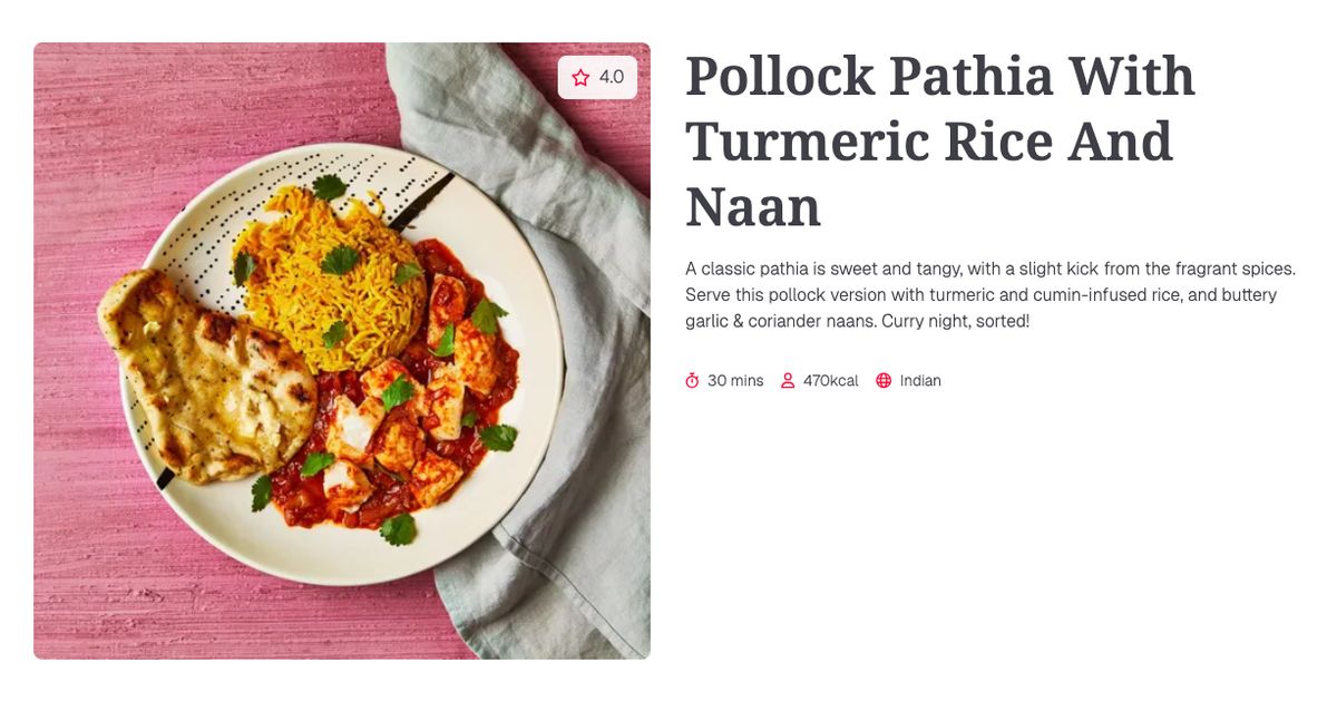 Pollock Pathia With Turmeric Rice And Naan (30 mins) | Gousto Recipe Search