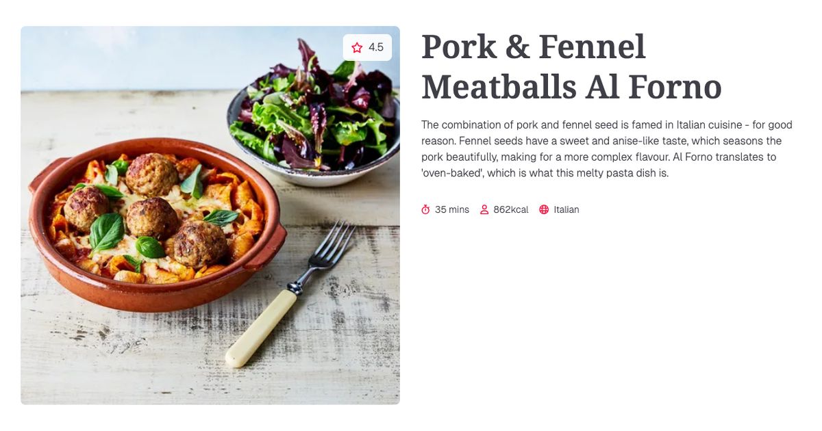 Pork & Fennel Meatballs Al Forno (35 mins) | Gousto Recipe Search