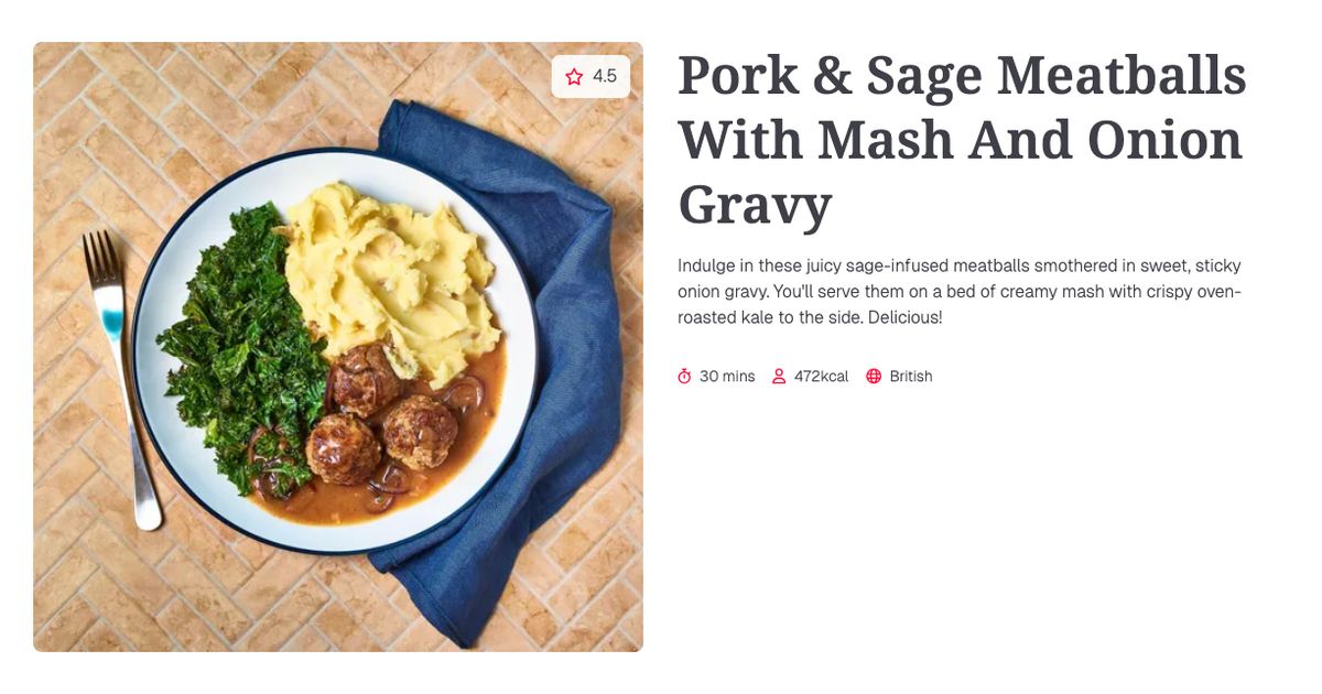 Pork & Sage Meatballs With Mash And Onion Gravy (30 mins) | Gousto ...