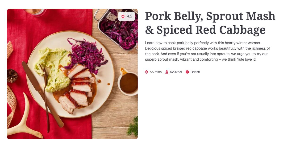 Pork Belly, Sprout Mash & Spiced Red Cabbage (55 mins) | Gousto Recipe ...