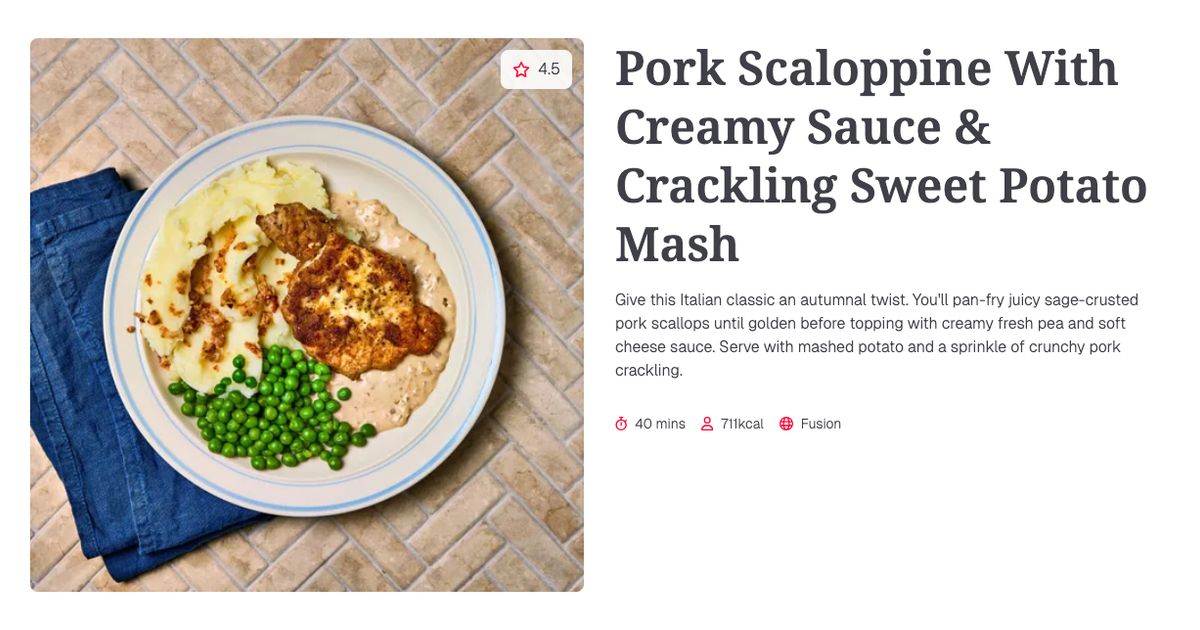 Pork Scaloppine With Creamy Sauce & Crackling Sweet Potato Mash (40 ...
