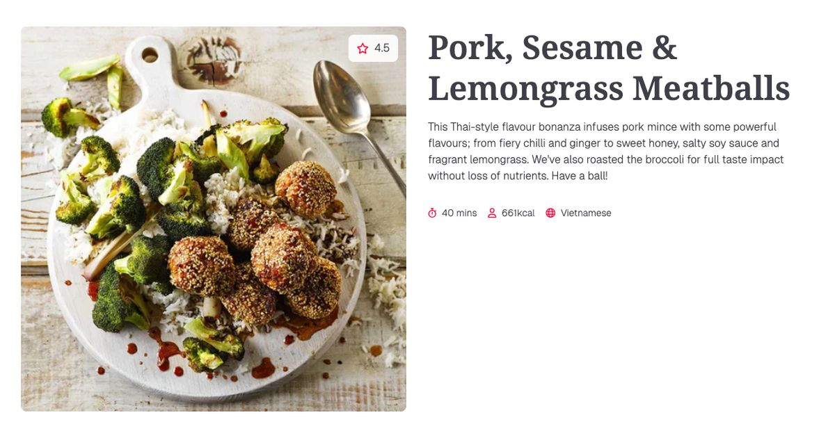Pork, Sesame & Lemongrass Meatballs (40 mins) | Gousto Recipe Search