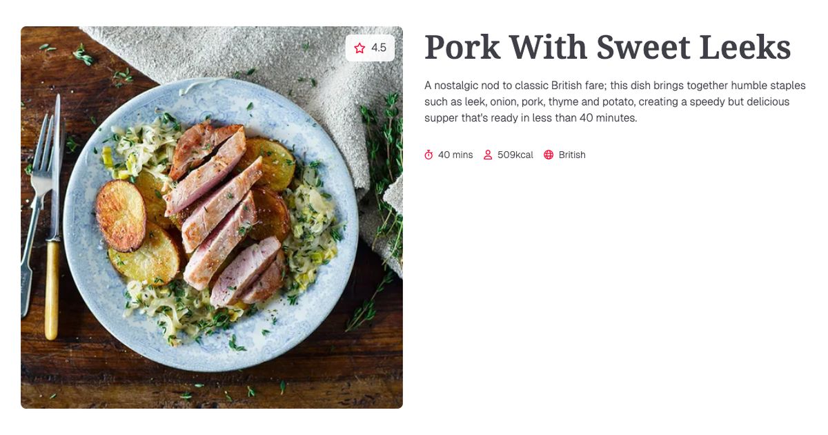 Pork With Sweet Leeks (40 mins) | Gousto Recipe Search