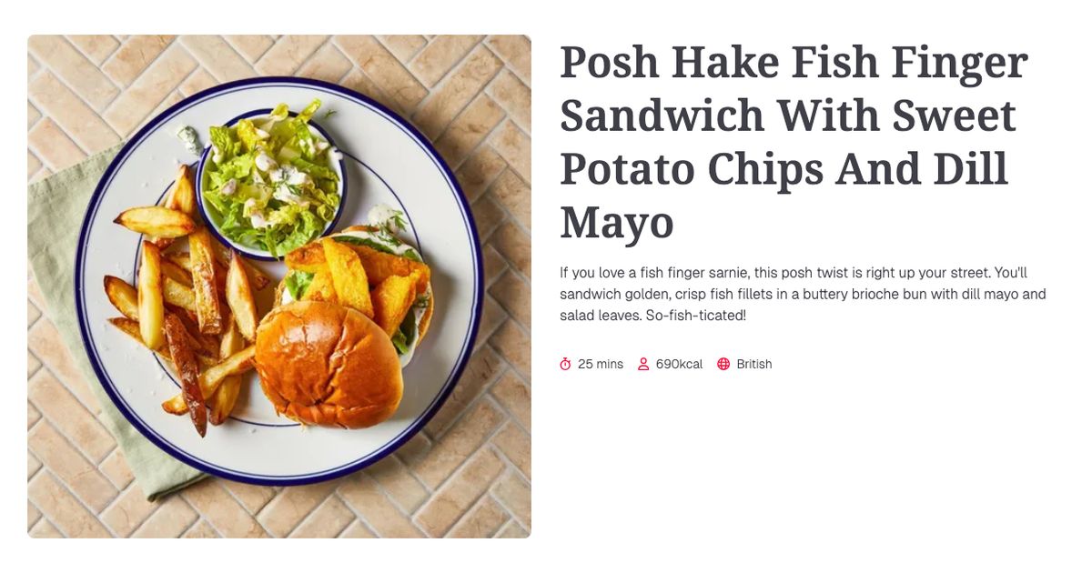 Posh Hake Fish Finger Sandwich With Sweet Potato Chips And Dill Mayo ...