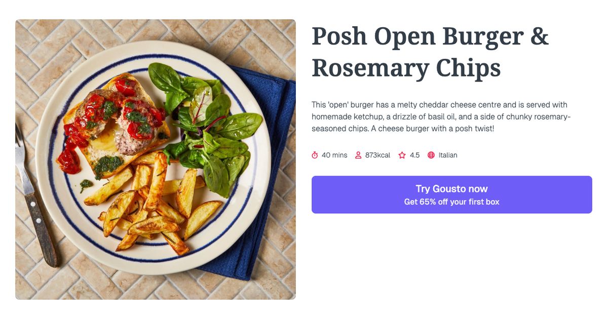 Posh Open Burger & Rosemary Chips (40 mins) | Gousto Recipe Search