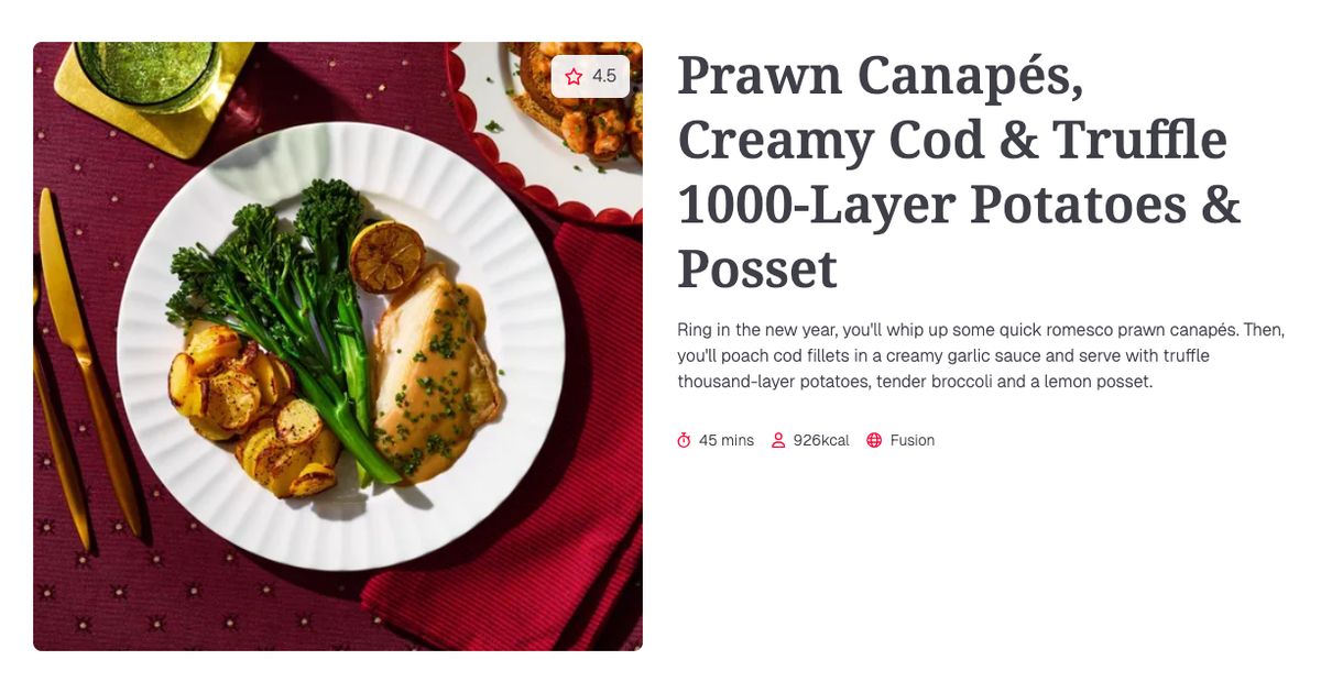 Prawn Canapés, Creamy Cod & Truffle 1000-Layer Potatoes & Posset (45 ...