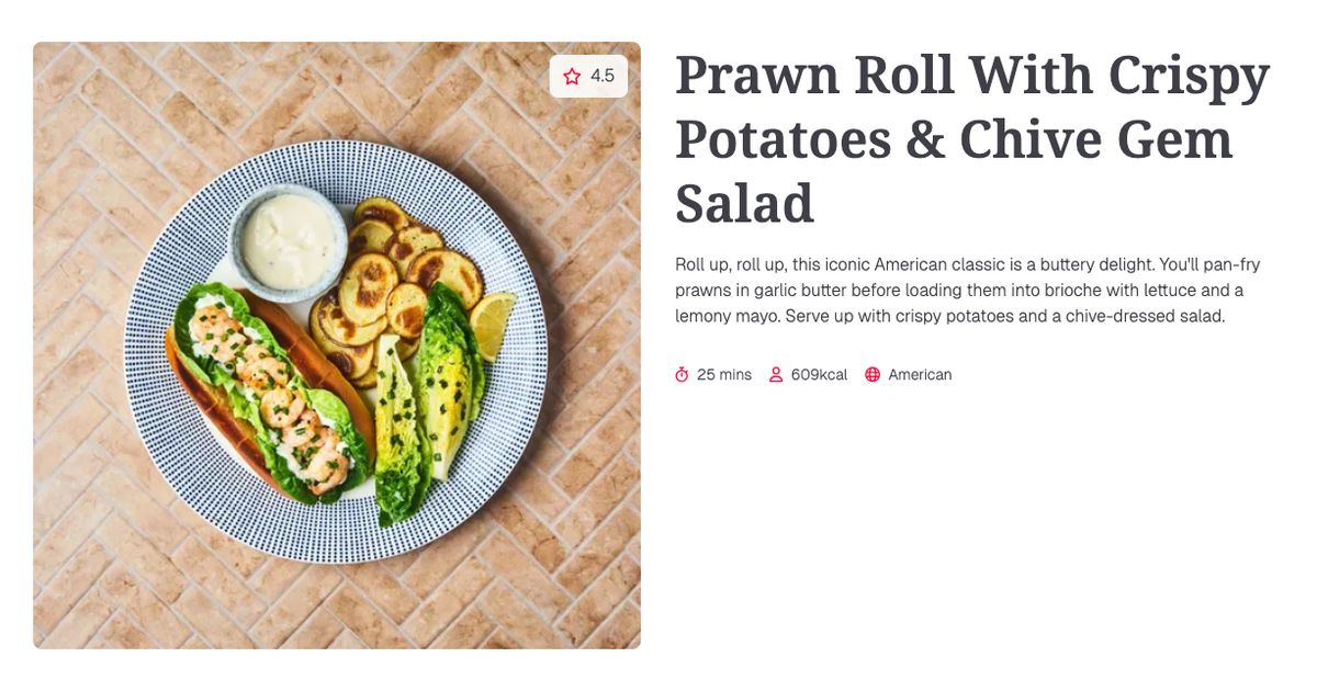 Prawn Roll With Crispy Potatoes & Chive Gem Salad (25 mins) | Gousto ...