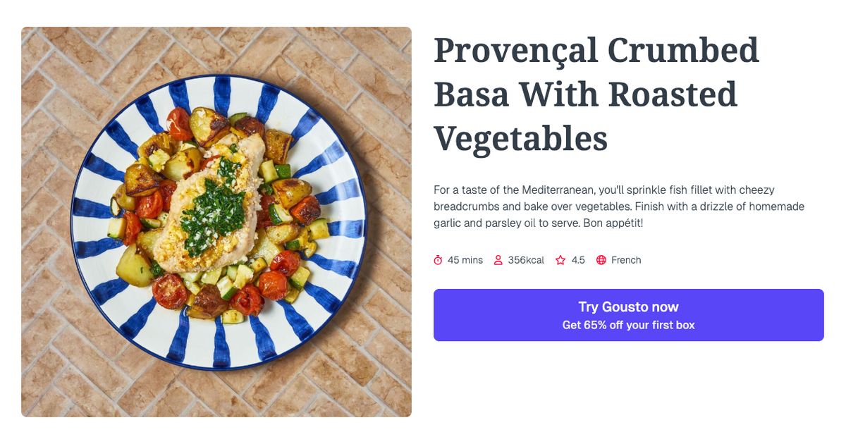 Provençal Crumbed Basa With Roasted Vegetables (45 mins) | Gousto ...