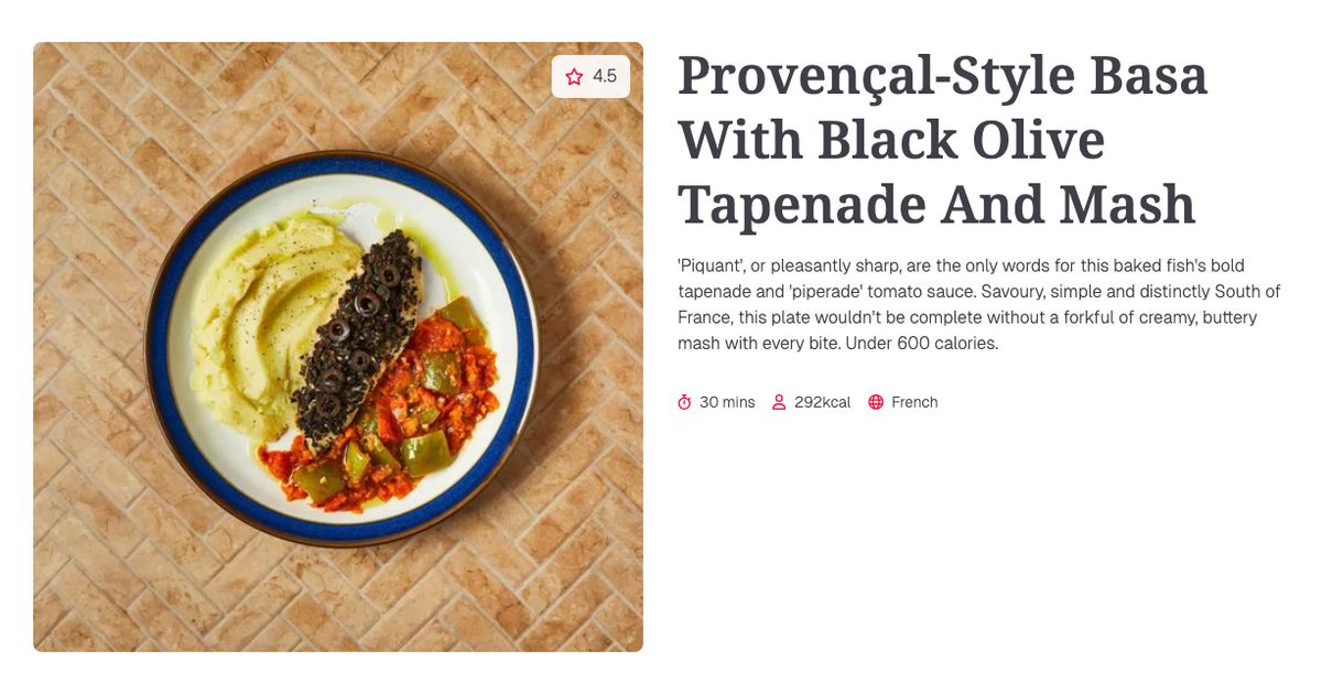 Provençal-Style Basa With Black Olive Tapenade And Mash (30 mins ...