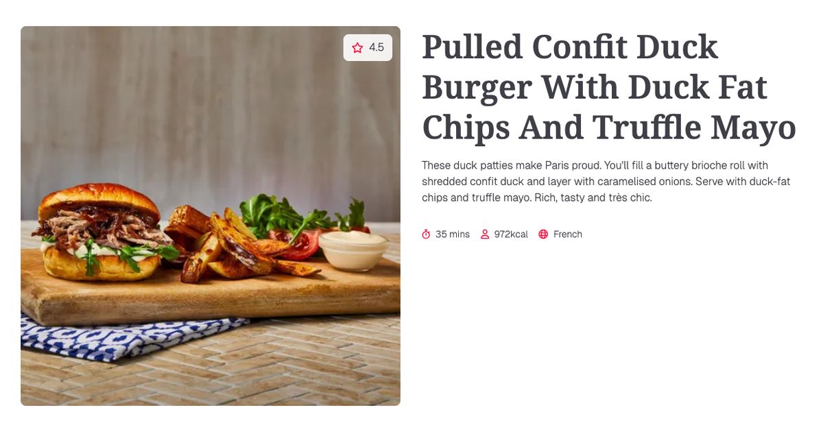 Pulled Confit Duck Burger With Duck Fat Chips And Truffle Mayo (35 mins ...