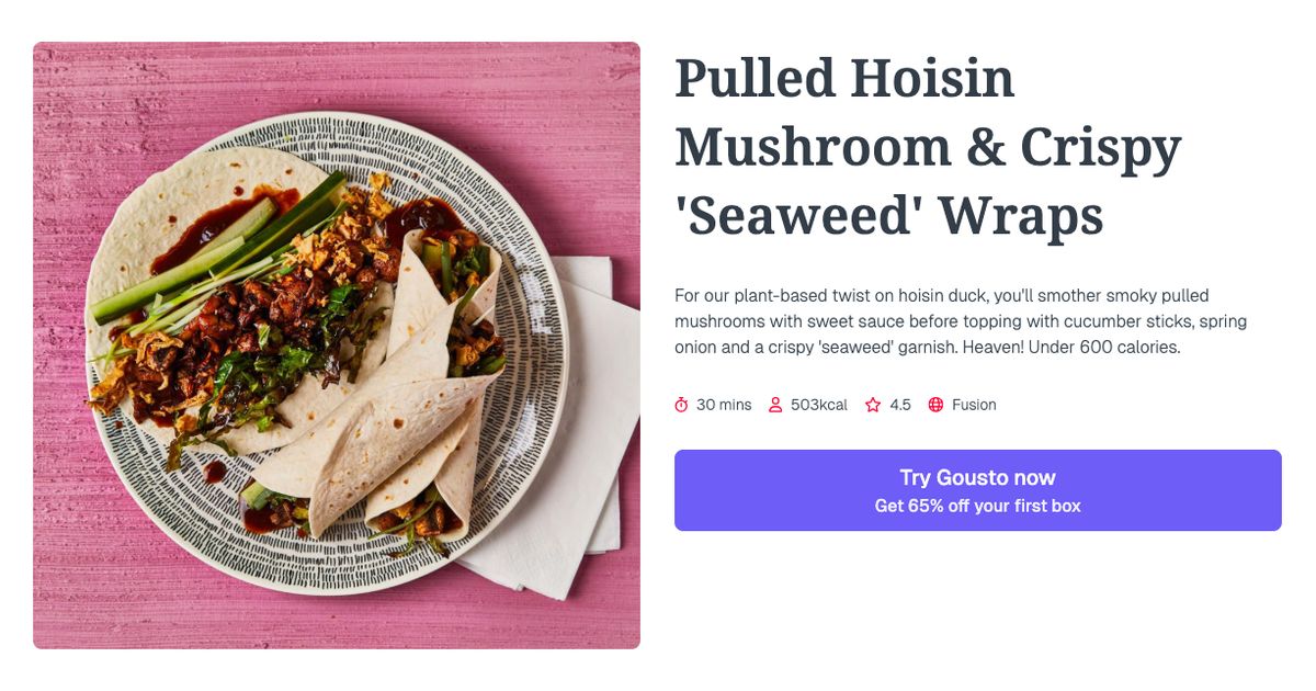 Pulled Hoisin Mushroom & Crispy 'Seaweed' Wraps (30 mins) | Gousto Recipe Search