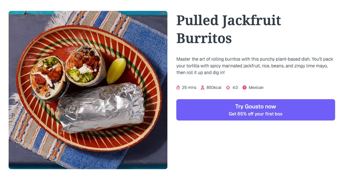 Pulled Jackfruit Burritos (25 mins) | Gousto Recipe Search