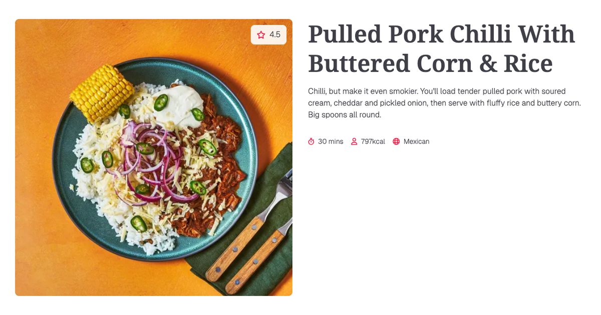 Pulled Pork Chilli With Buttered Corn & Rice (30 mins) | Gousto Recipe ...