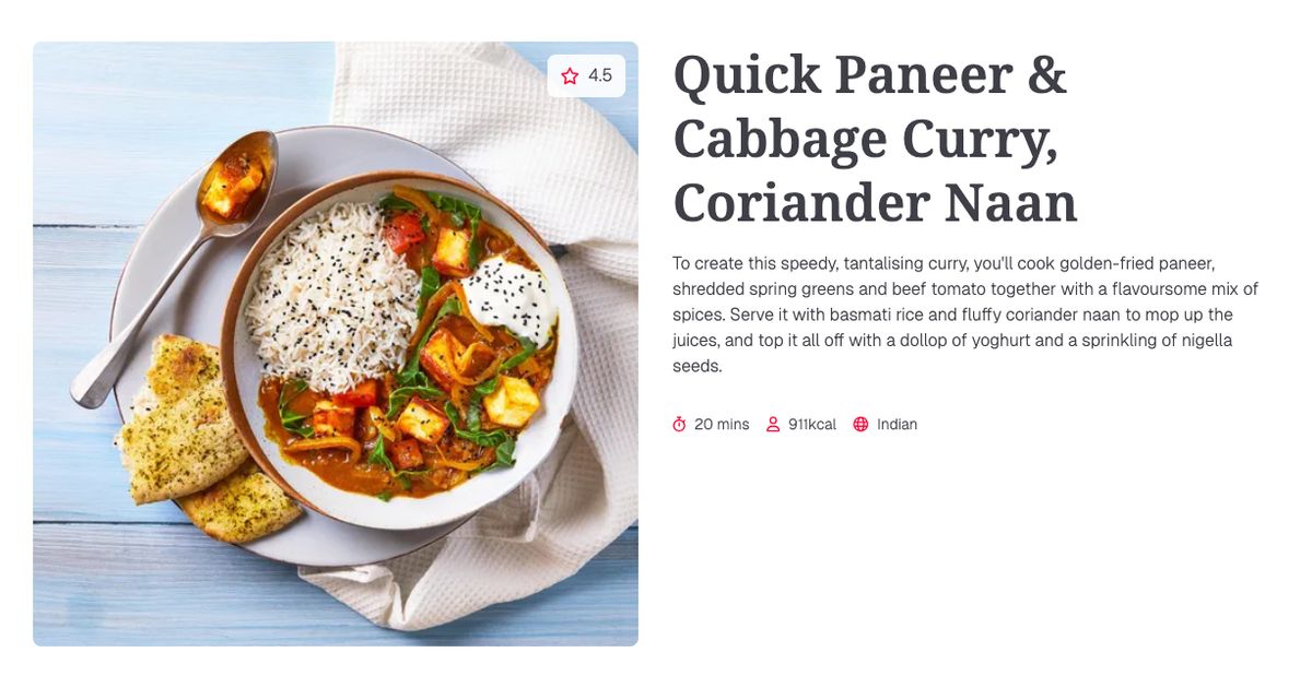 Quick Paneer & Cabbage Curry, Coriander Naan (20 mins) | Gousto Recipe ...