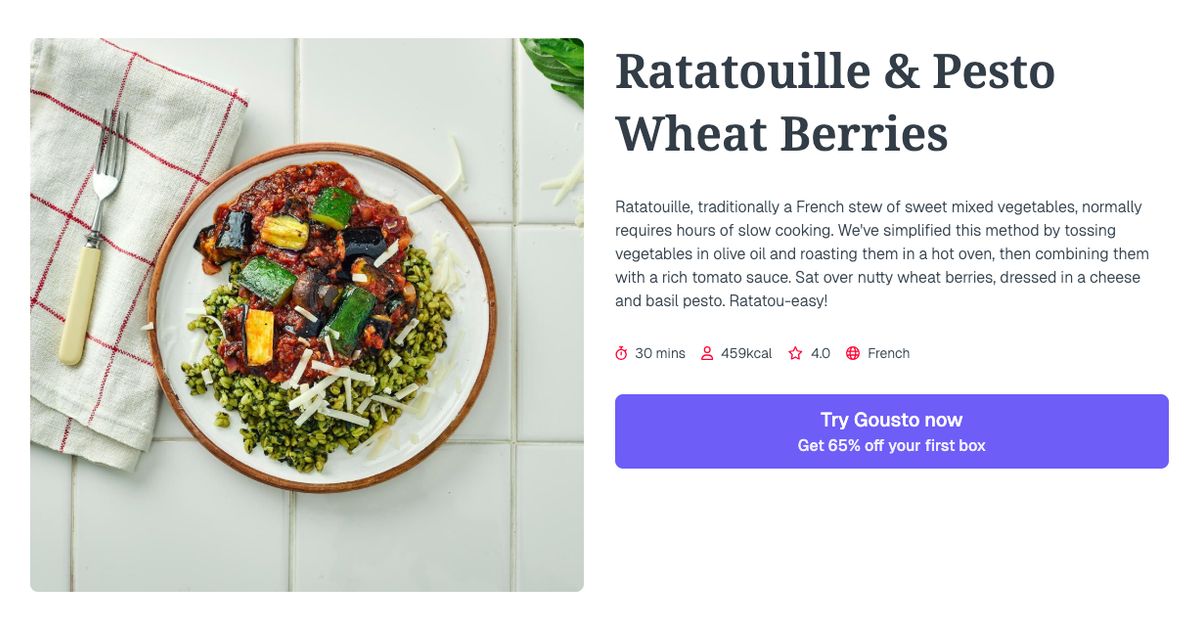 Ratatouille & Pesto Wheat Berries (30 mins) | Gousto Recipe Search