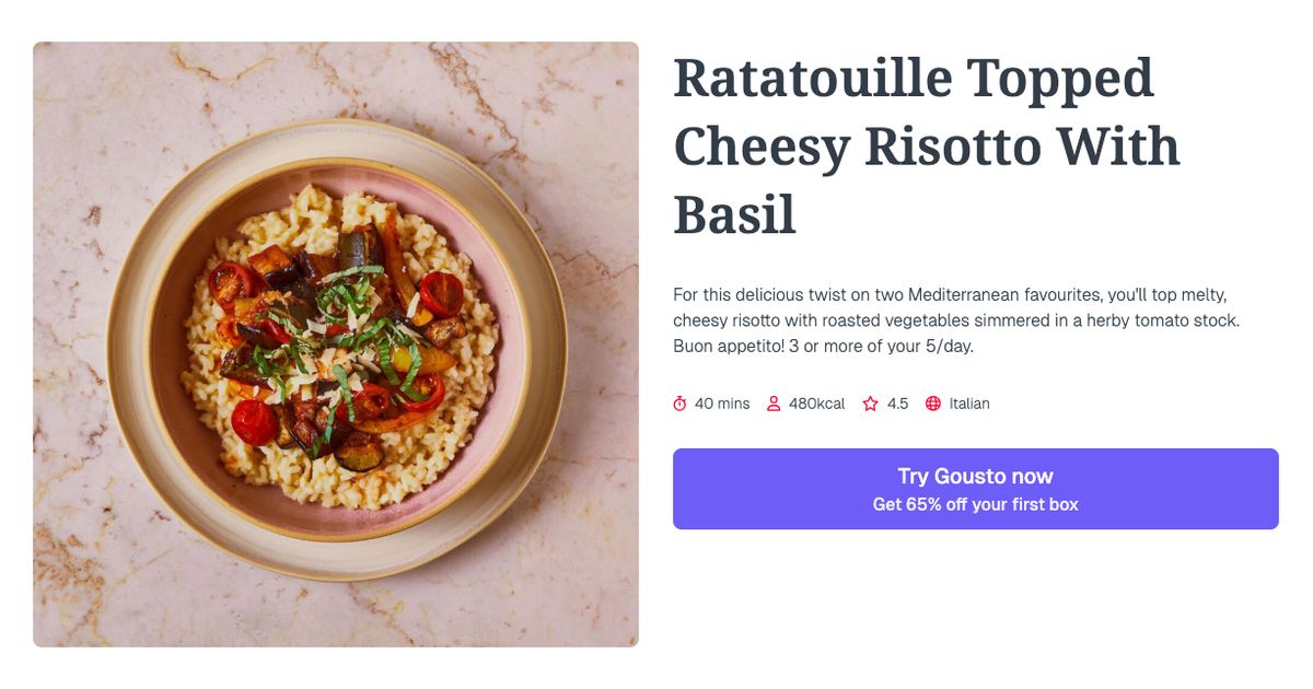 Ratatouille Topped Cheesy Risotto With Basil (40 mins) | Gousto Recipe ...