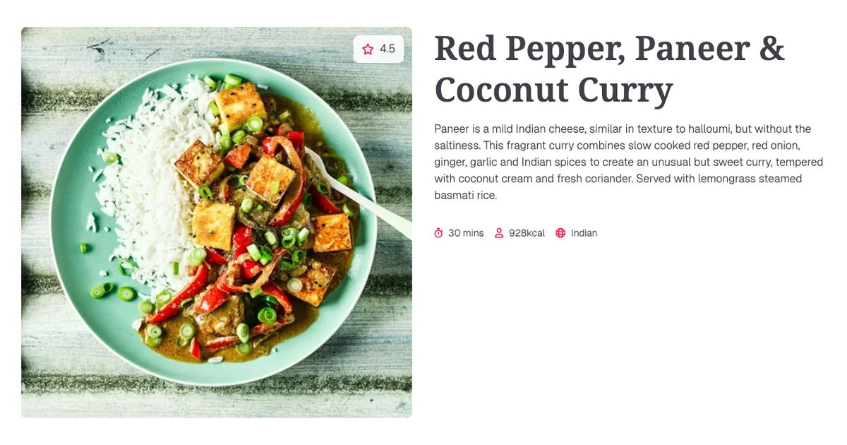 Red Pepper, Paneer & Coconut Curry (30 mins) | Gousto Recipe Search