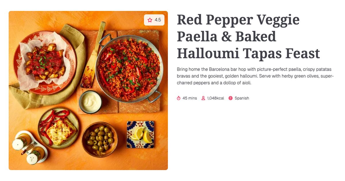 Red Pepper Veggie Paella & Baked Halloumi Tapas Feast (45 mins ...