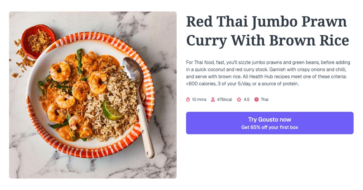 Red Thai Jumbo Prawn Curry With Brown Rice (10 mins) | Gousto Recipe Search