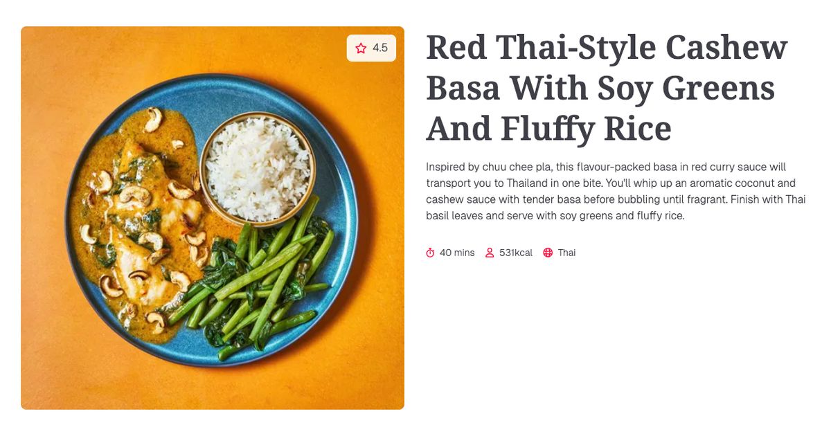 Red Thai-Style Cashew Basa With Soy Greens And Fluffy Rice (40 mins ...