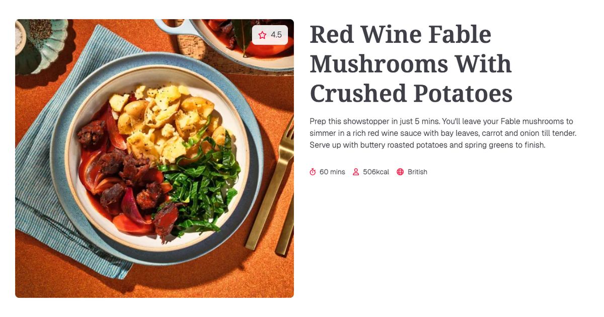 Red Wine Fable Mushrooms With Crushed Potatoes (60 mins) | Gousto ...