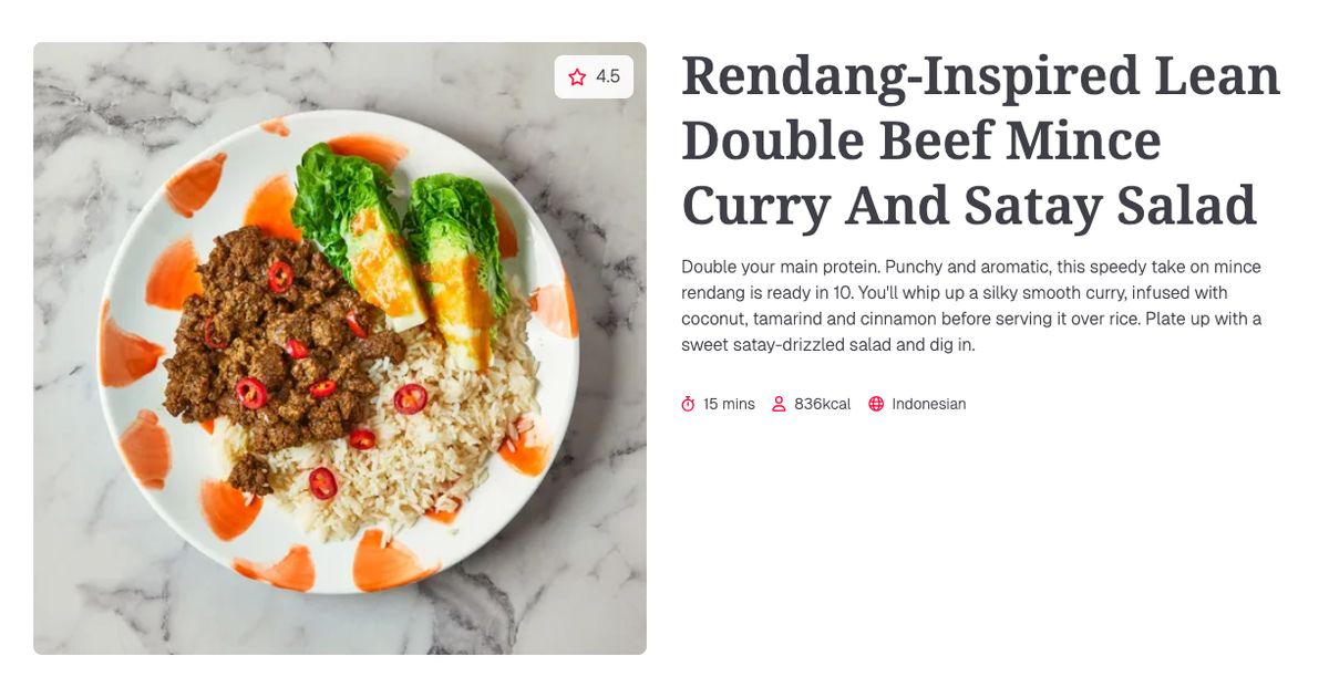 Rendang-Inspired Lean Double Beef Mince Curry And Satay Salad (15 mins ...