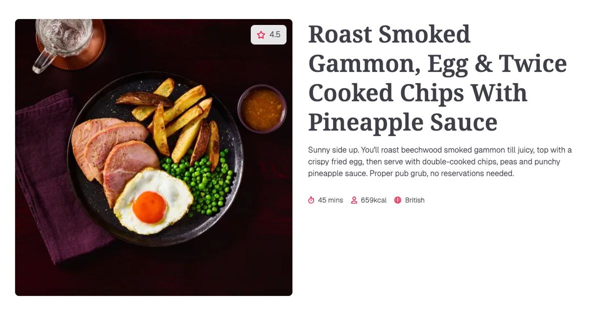 Roast Smoked Gammon, Egg & Twice Cooked Chips With Pineapple Sauce (45 ...