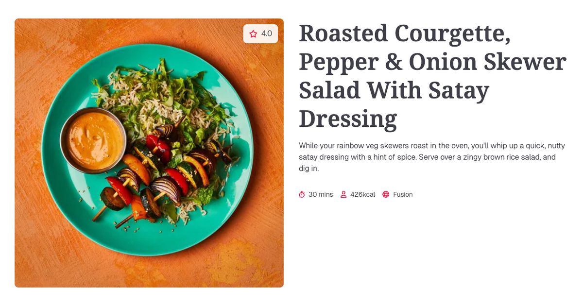 Roasted Courgette, Pepper & Onion Skewer Salad With Satay Dressing (30 ...
