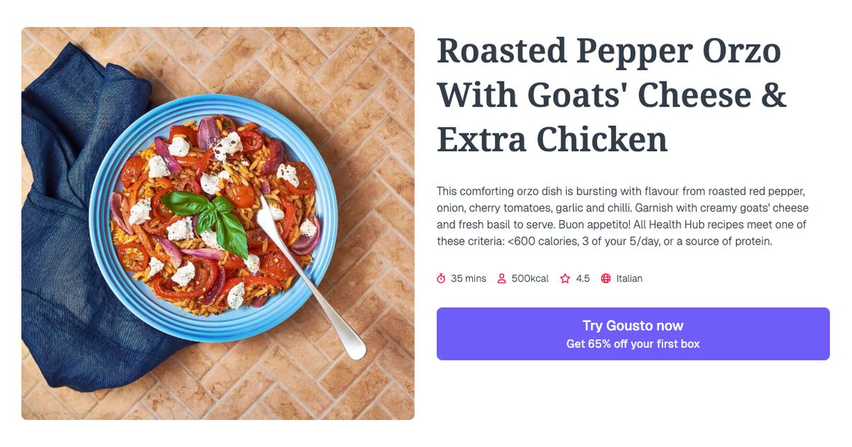 Roasted Pepper Orzo With Goats' Cheese & Extra Chicken (35 mins ...