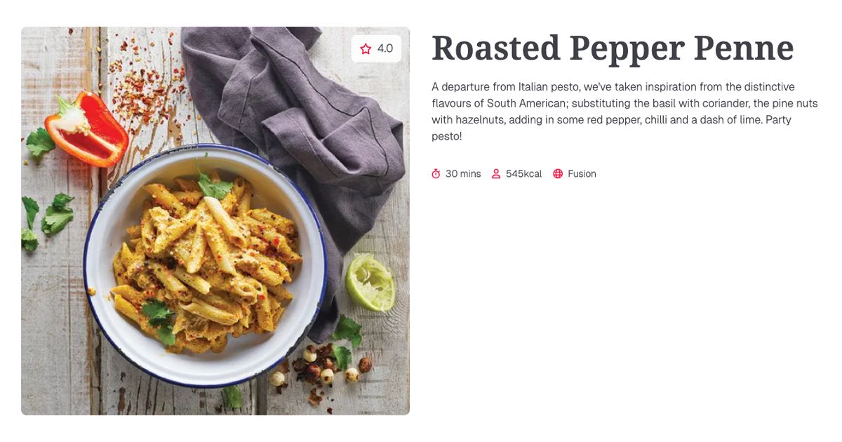 Roasted Pepper Penne (30 mins) | Gousto Recipe Search