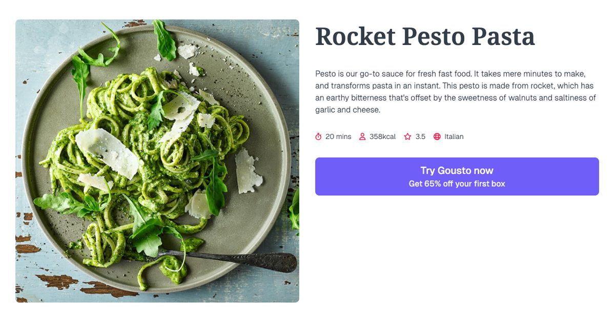 Rocket Pesto Pasta (20 mins) | Gousto Recipe Search