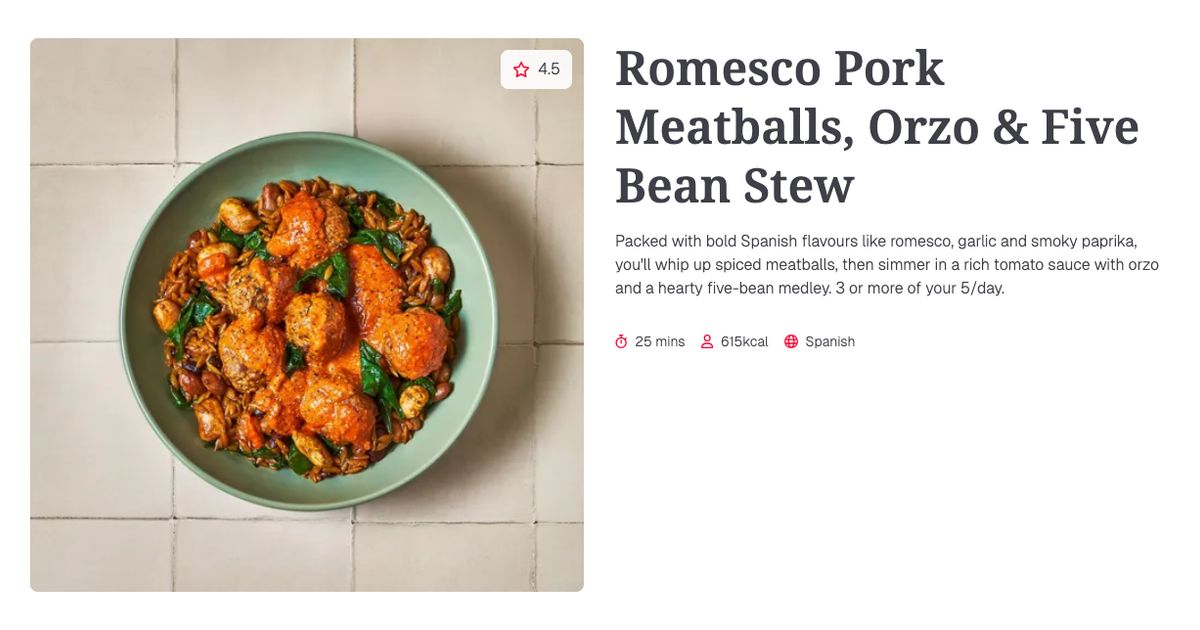 Romesco Pork Meatballs, Orzo & Five Bean Stew (25 mins) | Gousto Recipe ...